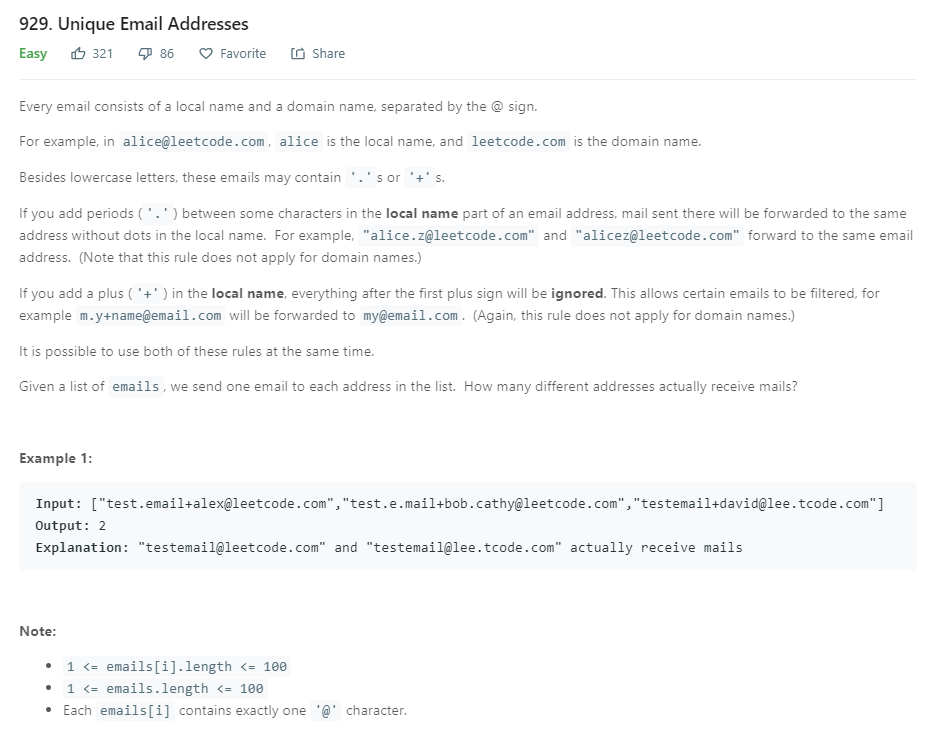【LeetCode】解析_929. Unique Email Addresses | 不想上班的程式筆記 - 點部落