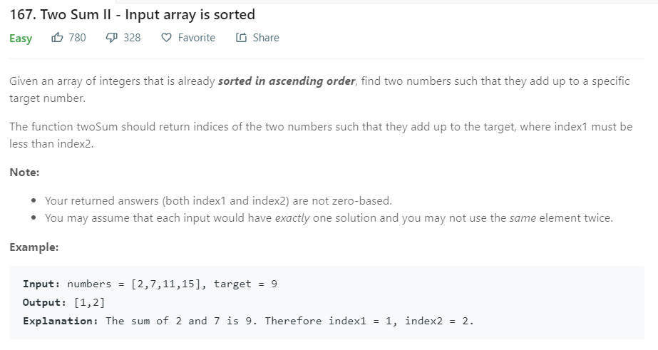 【LeetCode】解析_167. Two Sum II - Input array is sorted | 不想上班的程式筆記 - 點部落